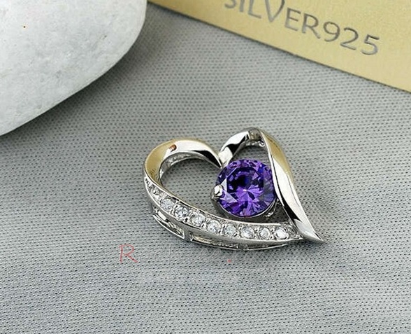 Violet de argint inima in forma de diamante bijuterii femei colier ...