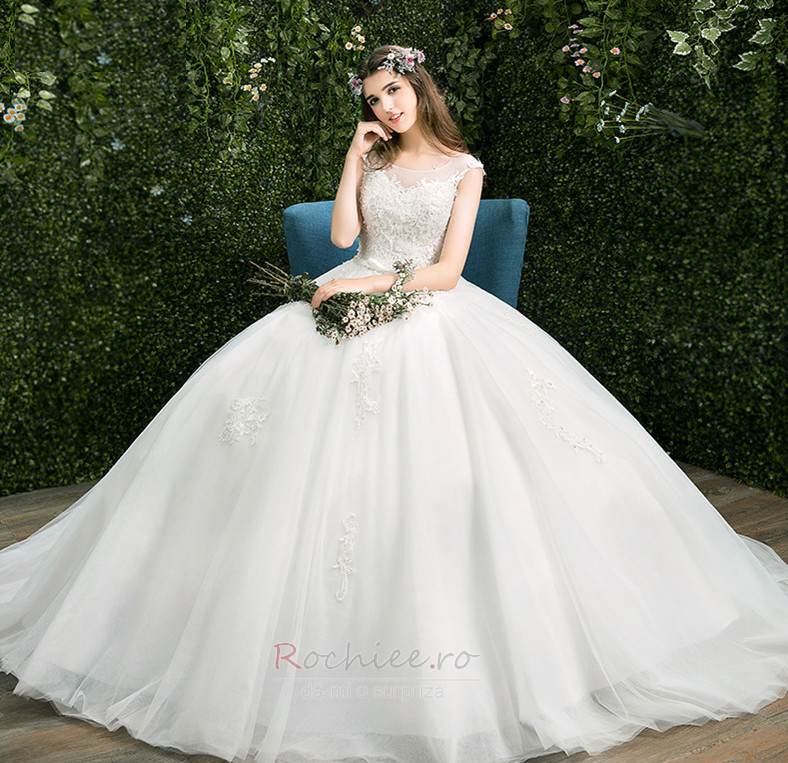 Rochie de mireasa A-linie Biserica Mediu Bateau Gaura cheii înapoi ...