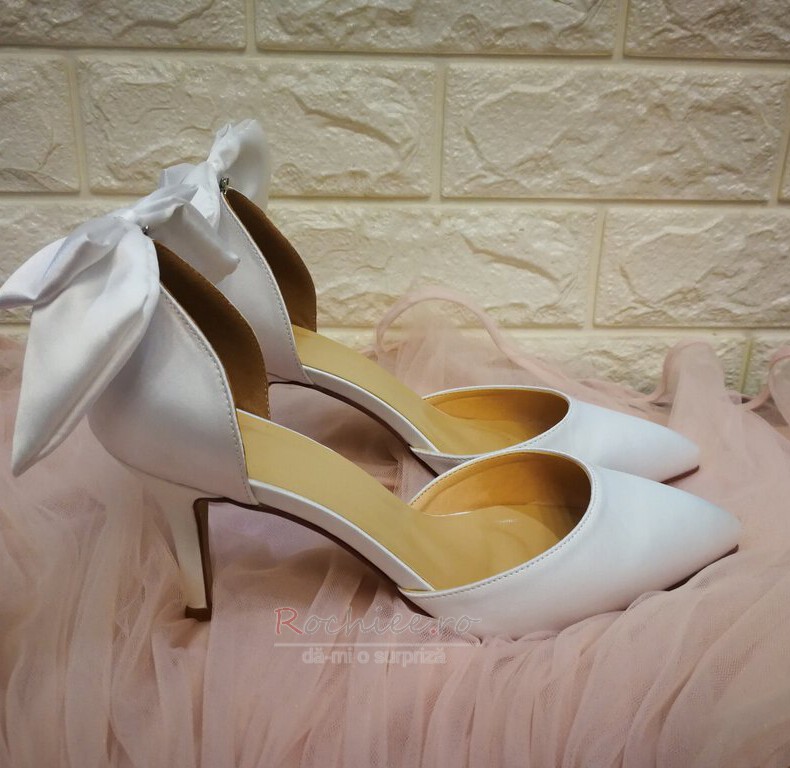 Pantofi albi de mireasa pantofi de mireasa din satin tocuri inalte ...